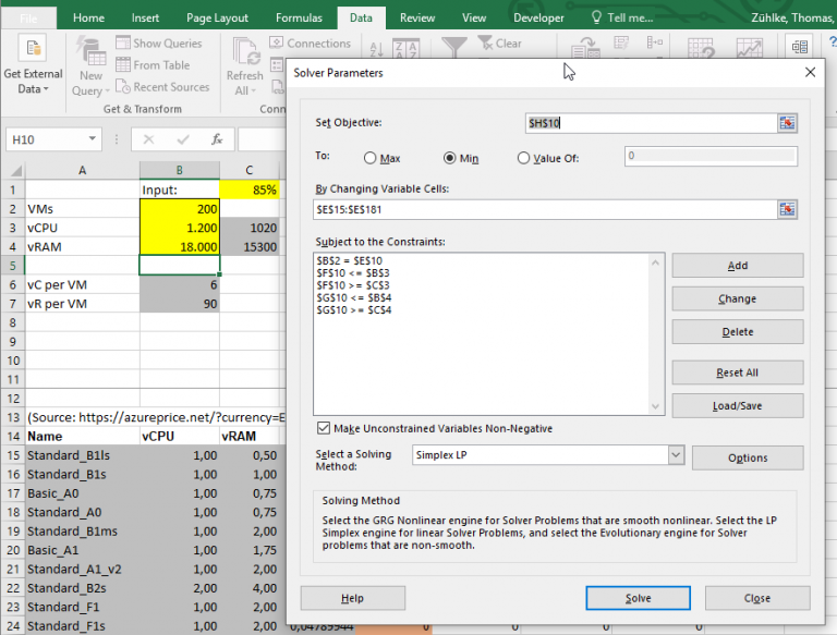 Find matching Azure VMs with Excel and Solver-Add-In – Azure Talk